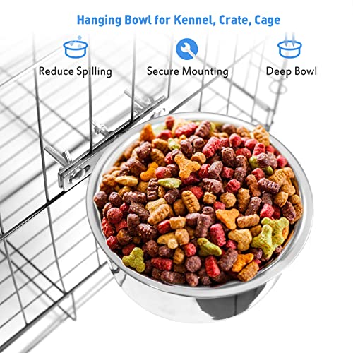 Kennel Water Bowl, 2 Packs No Spill Hanging Cage Crate Bowl for Cat, Small Dog Feeder -2 Cups / 1 Pint