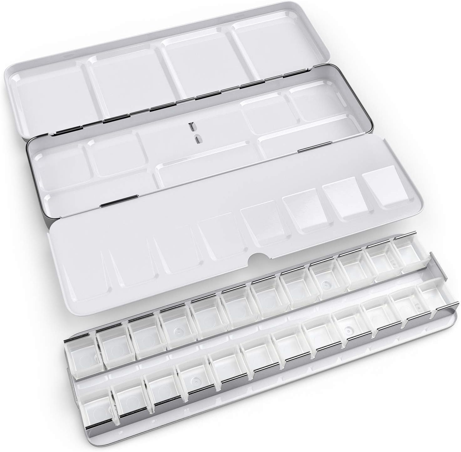 ARTEZA Empty Watercolor Palette Tin, 24 Half Pans, Customizable Portable Empty Half Pans for Watercolor Paints