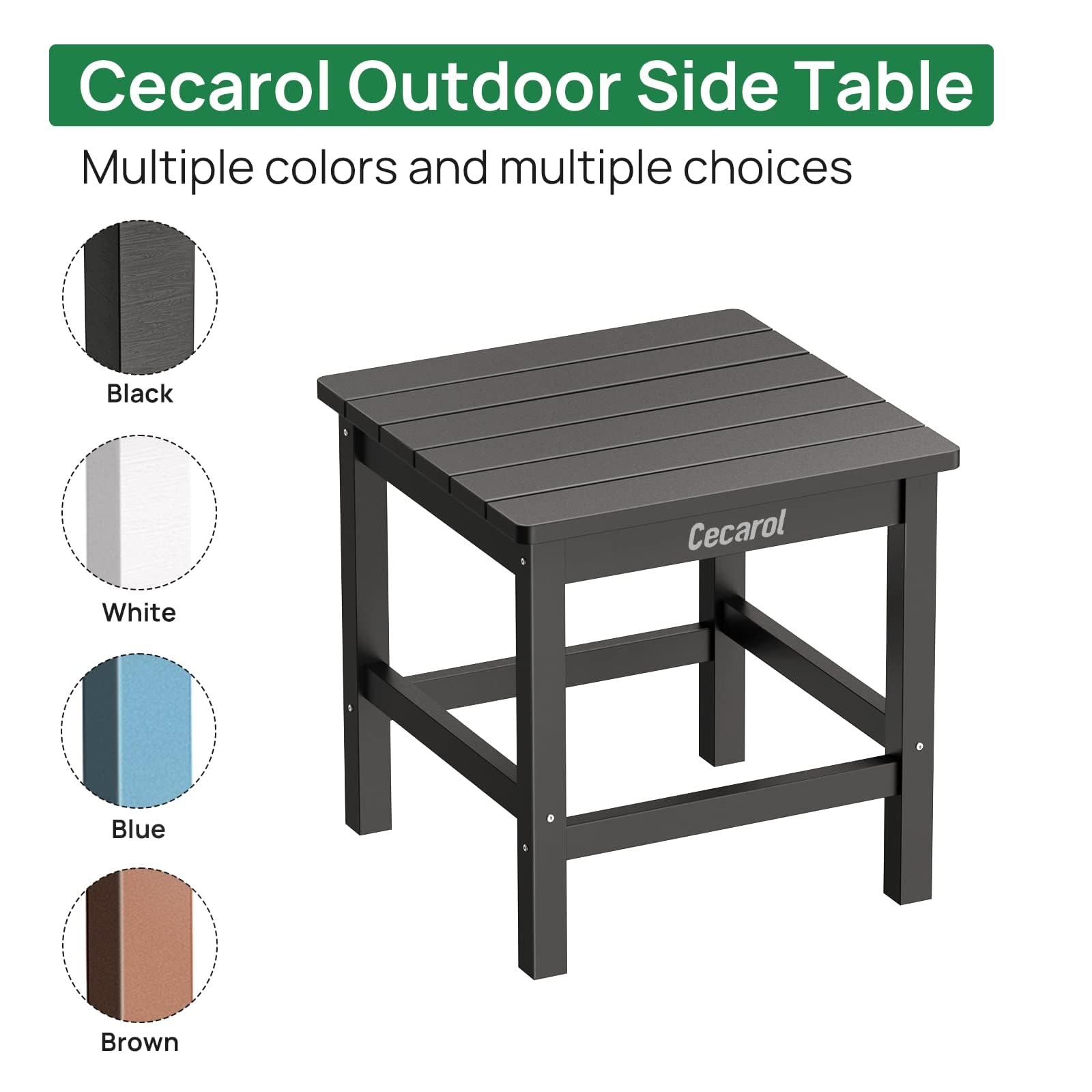 Cecarol Adirondack Side Table, 19.6" Square Oversized Outdoor Side Table, Fade-Resistant and Weather Resistant End Table, Poly Resin Plastic Table for Porch, Patio, Seaside, Black-OST01