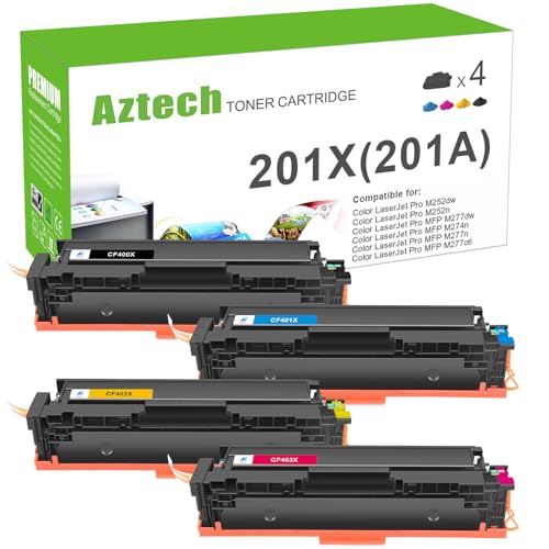Aztech Compatible 201X Toner Cartridge Replacement for HP 201X 201A CF400X CF400A Color Pro MFP M277dw M252dw M277c6 CF401X CF402X CF403X M277 M252 Printer Ink (Black Cyan Yellow Magenta, 4-Pack)