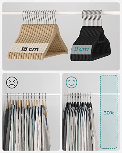 SONGMICS Velvet Hangers, 50 Pack, Ultra Thin Space Saving, Non-Slip Coat Hangers with Tie Organiser, 360 Degree Swivel Hook, Black CRF50B