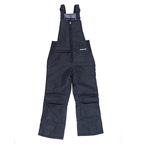 SkiGear Kids Insulated Snow Bib Overalls, Black, Large