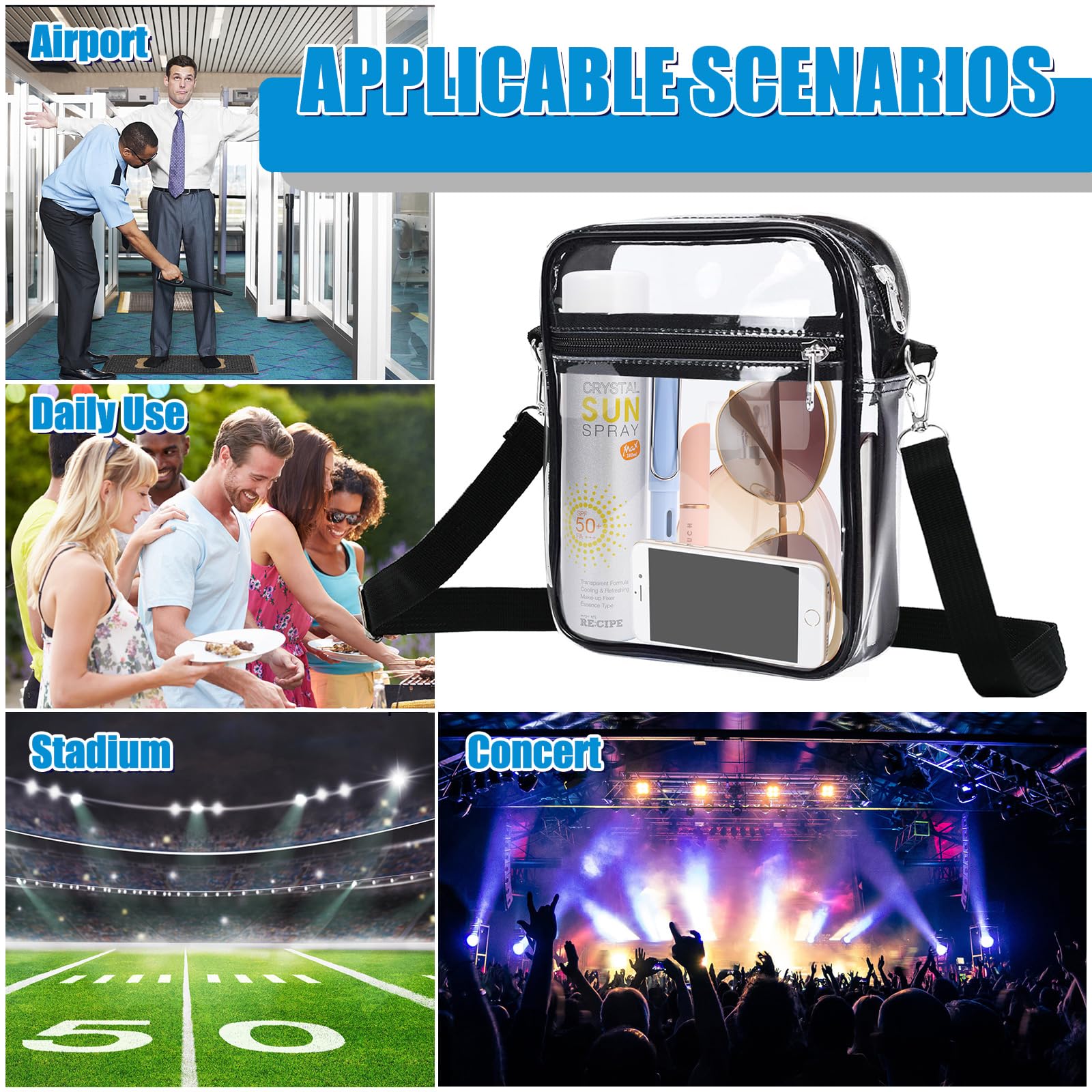 AURUZA Clear Crossbody Bag,Clear Bag for Women with Adjustable Strap,Clear Purse Stadium Approved for Concerts Festivals