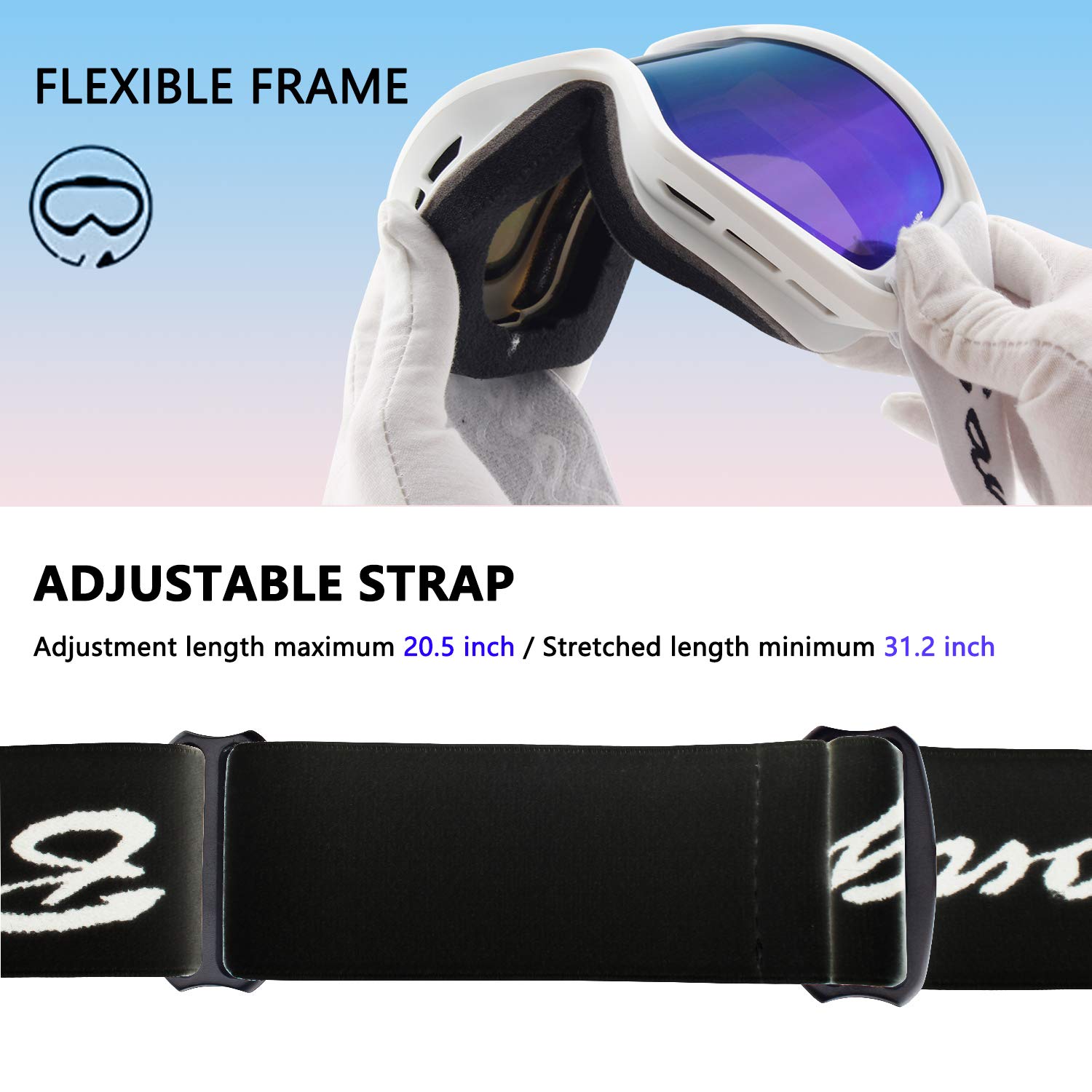 BangLong Ski Goggles, Snowboard/Ski Goggles Anti Fog UV Protection Design for Men Women Skating, Skiing, Snowmobile