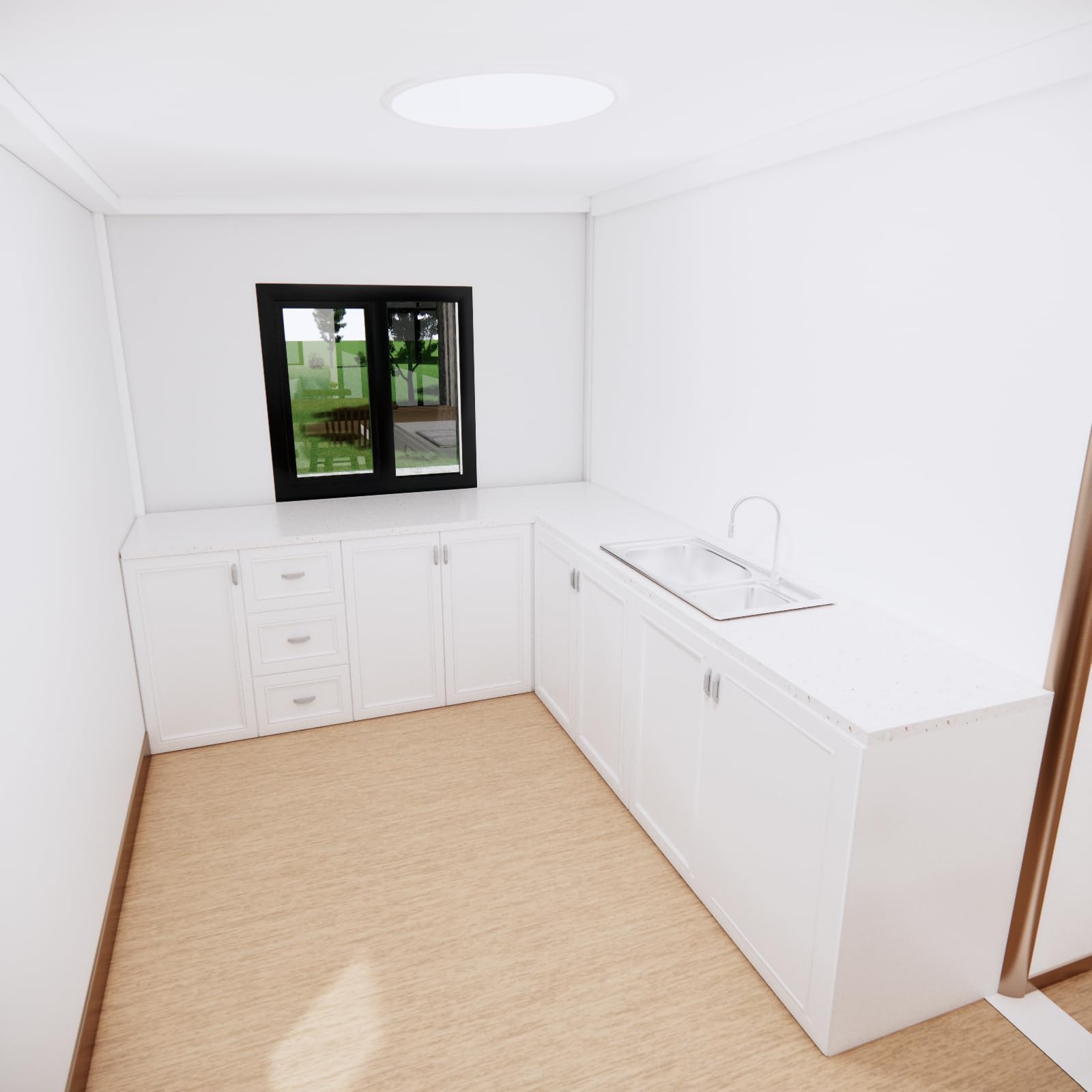 Portable Prefab House to Live In,19x20ft Expandable Tiny Container House with 2 Bedroom,1 Bathroom,1 Kitchen and 1 Living Room,Steel Frame Prefabricated Mobile Tiny Home for Hotel,Villa,Office