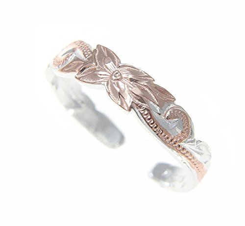 Arthur's Jewelry 925 sterling silver 2 tone pink rose gold plated Hawaiian plumeria flower scroll 4mm cut out open toe ring
