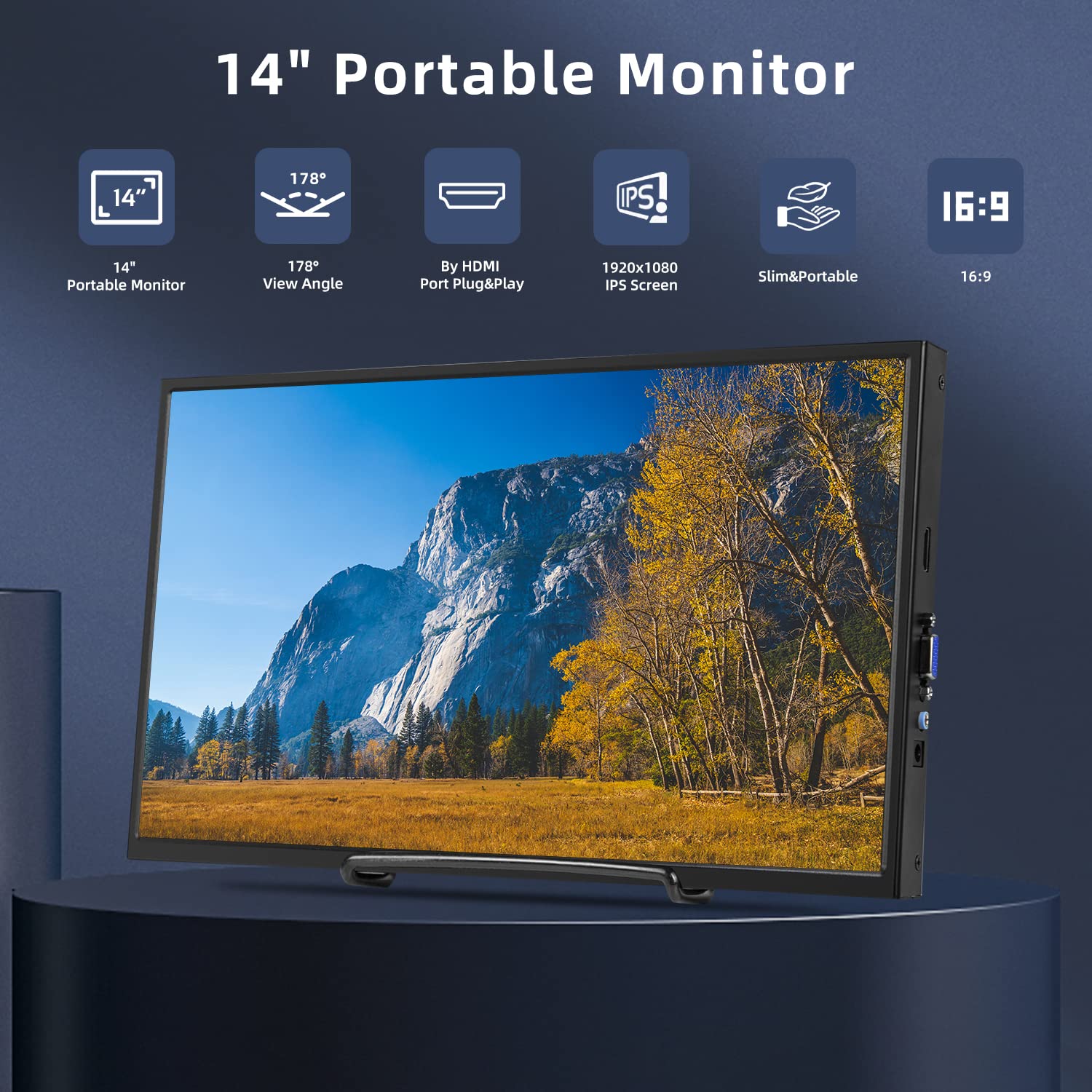 Bnztruk 14 Inch Portable Monitor 1920x1080 Full HD IPS Screen Display with HDMI & VGA Port for Raspberry Pi, Laptop, PC, MacBook, Xbox, PS3,PS4,60HZ,5ms, PC 16:9 External Display