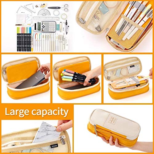 EASTHILL 2PC Big Capacity Pencil Case Pouch Large Pencil Bag for College School Teen Girls Boys Light blue + Yellow