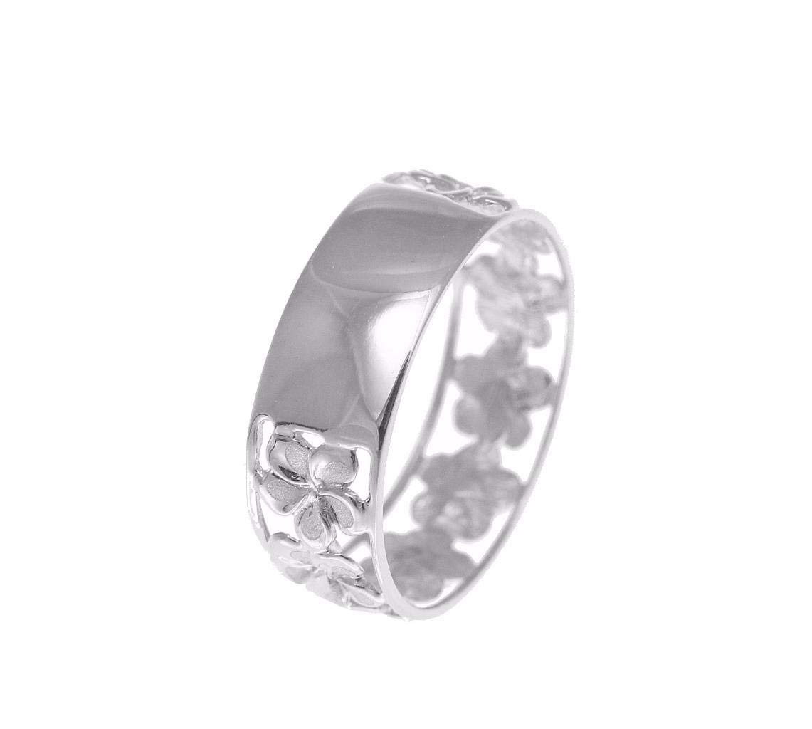 Arthur's Jewelry 14K solid white gold Hawaiian plumeria flower lei ring 6.5mm size 8
