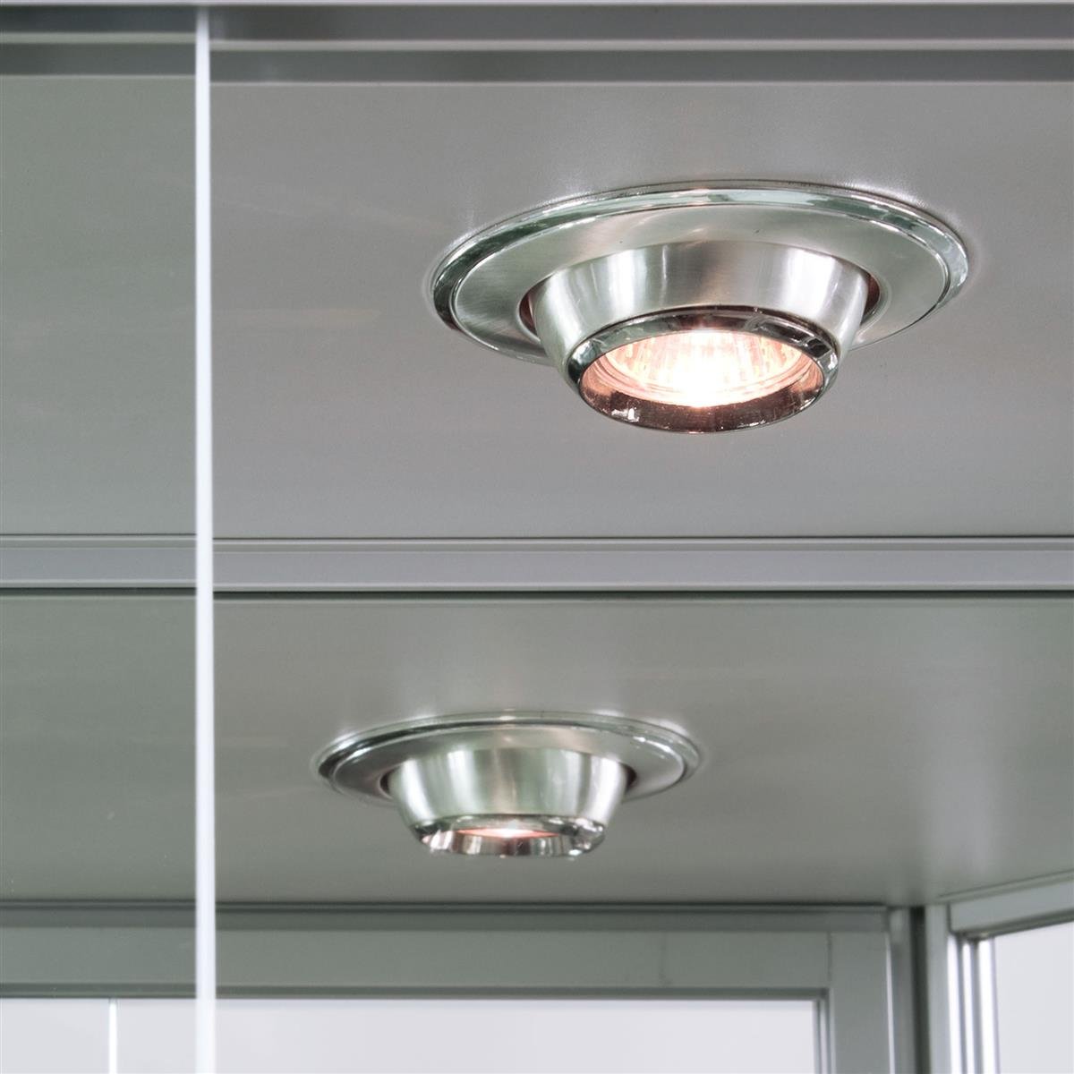Displays2go Glass Wall Cabinets with LED Lights, Aluminum, Tempered Glass Shelves β Silver (WC606LEDS)