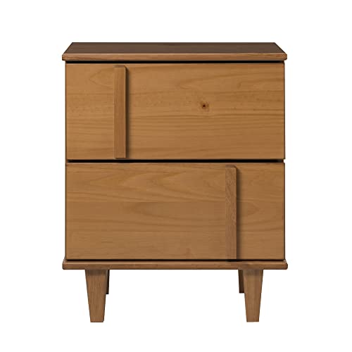 Walker Edison Sprague Contemporary Detailed Drawer Solid Wood Nightstand, 20 Inch, Caramel