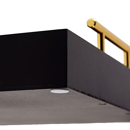 Black Serving Tray for Coffee Table, 16x12 with Coasters, Decorative Interchangeable Gold andSilver Handles
