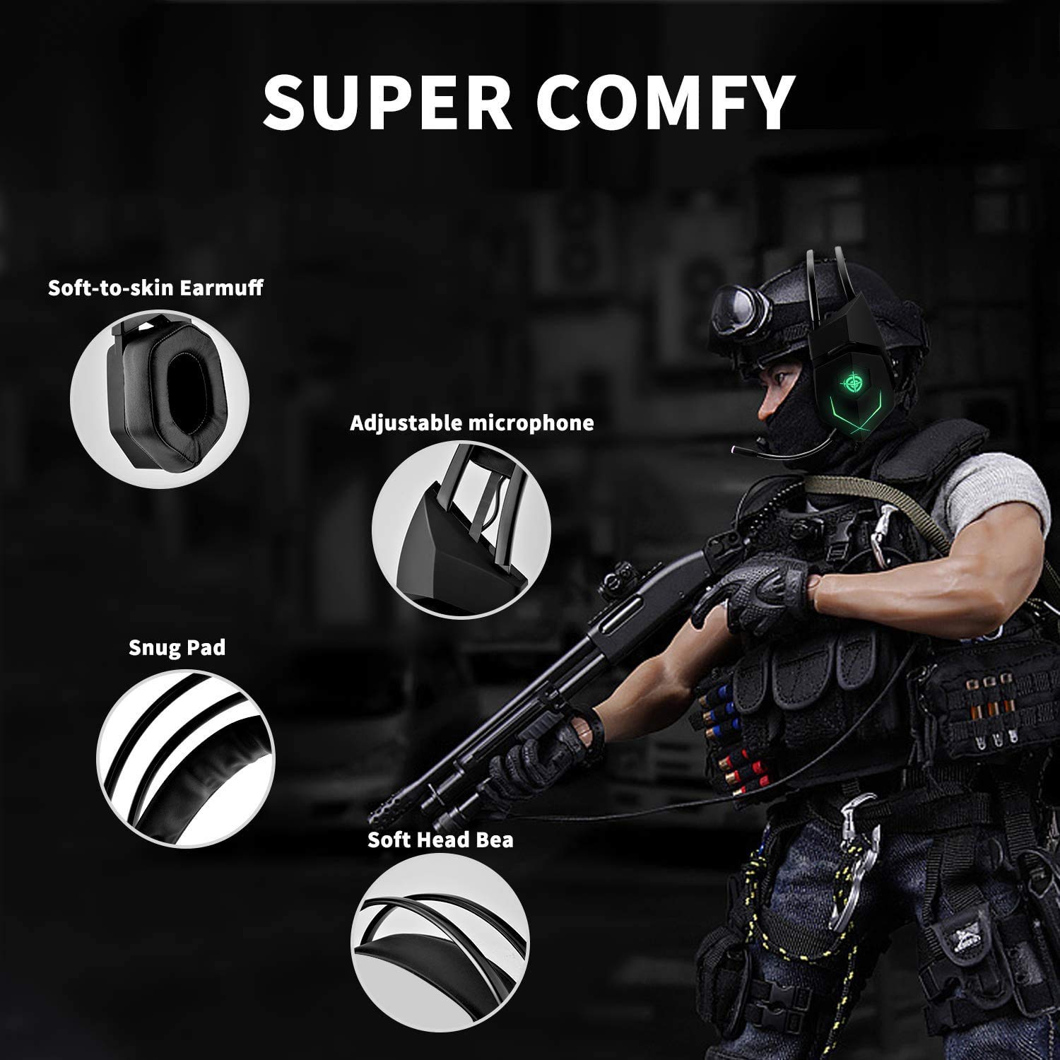 Gaming Headset, BestOff GAMV3 Stereo Wired Gaming Headphones Super Bass Over Ear Headphones with Surround Sound, LED Light and Noise Reducing Microphone,Compatibility with PS4,PC