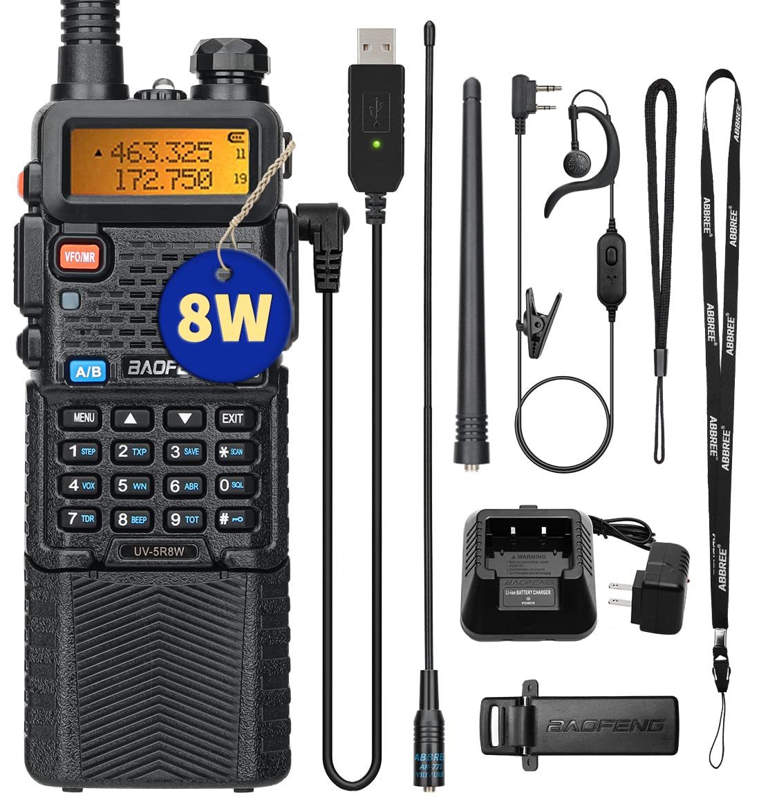 BAOFENG UV-5R 8W Ham Radio High Power Dual Band Portable Two Way Radio Long Range Rechargeable Handheld Radio (Black-1Pack)…