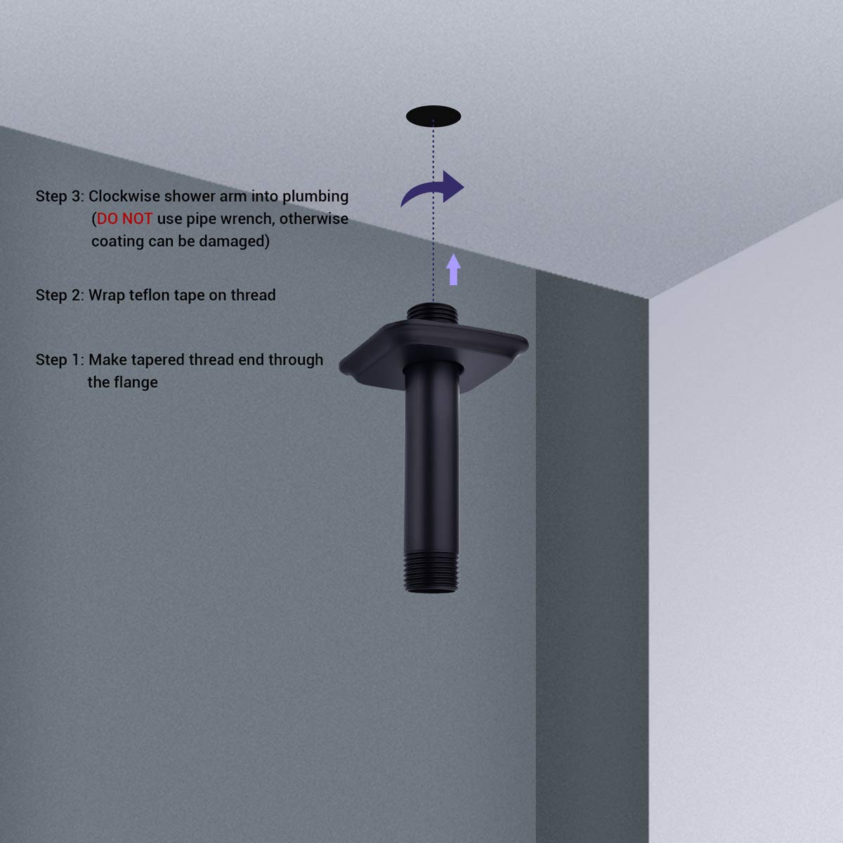Black Shower Arm with Flange 4 Inches Stainless Steel Ceiling Mounted Extender Arm for Rainfall Shower Head, Matte Black