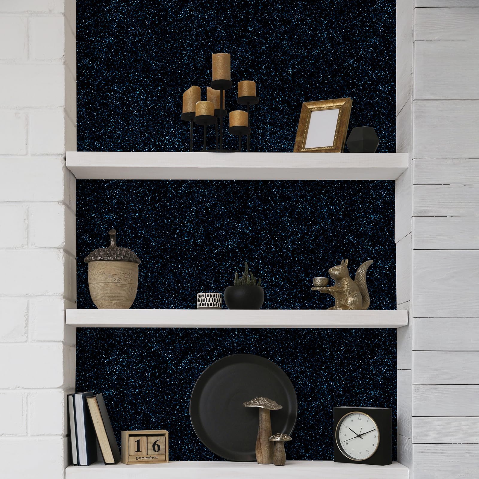CHIHUT Black Blue Glitter Wallpaper Peel and Stick 15.7''x100'' Sparkle Glitter Contact Paper for Walls Self Adhesive Black Shiny Wallpaper Removable Fabric Wallpaper Decorative for Cabinets Crafts