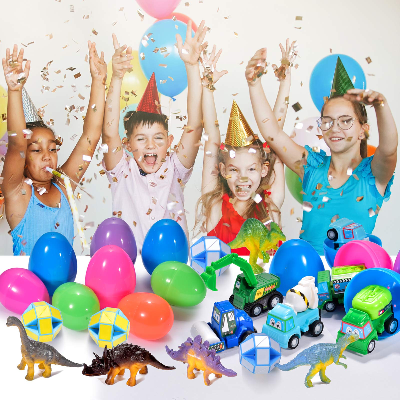 Ganowo 12 PCS Prefilled Easter Eggs with Dinosaur Mini Toys for Easter Theme Party Favors - Basket Filler, Eggs Hunt, Basket Stuffers Fillers, Classroom Prize Supplies