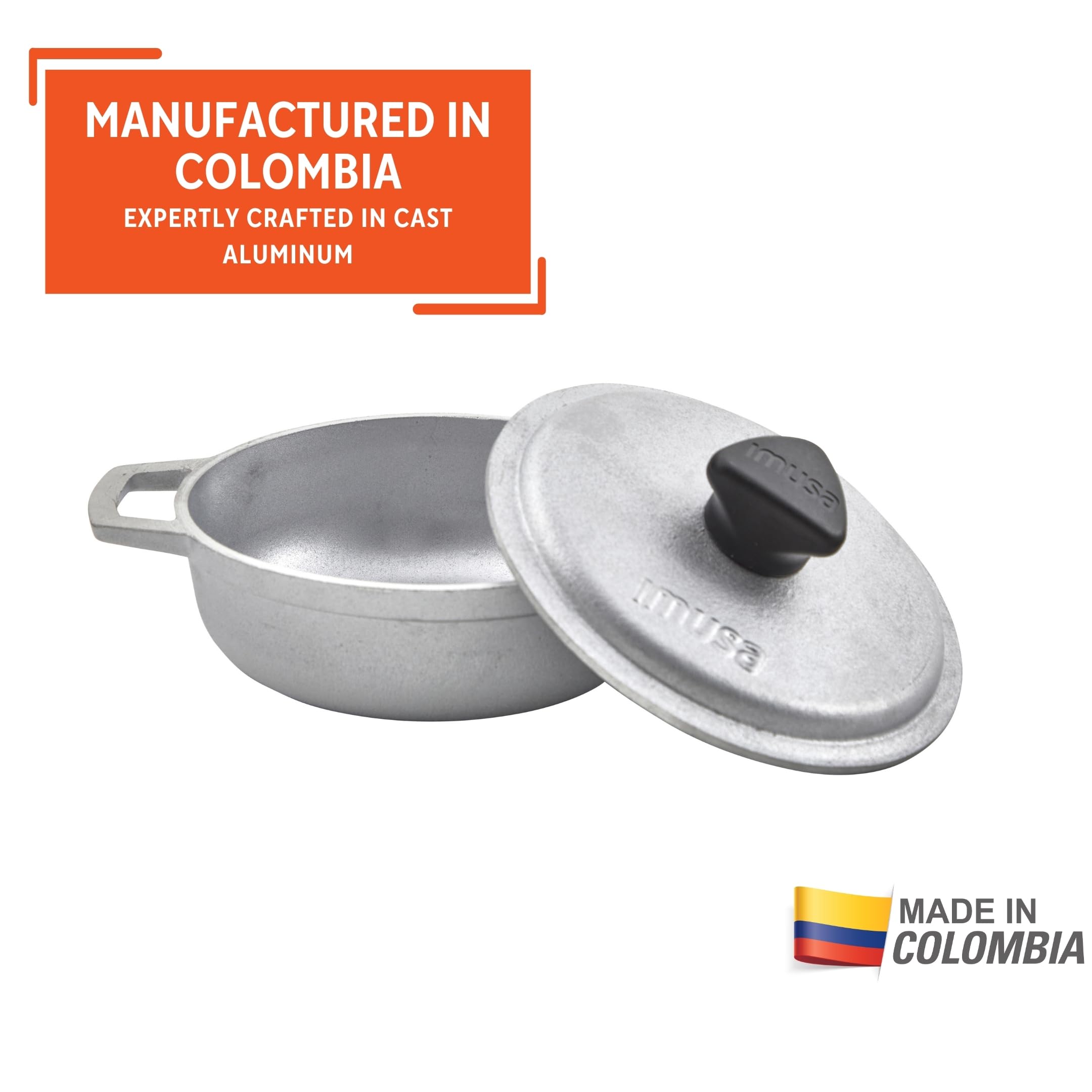 IMUSA 0.5Qt Mini Cast Aluminum Traditional Caldero Set with Lid,Silver