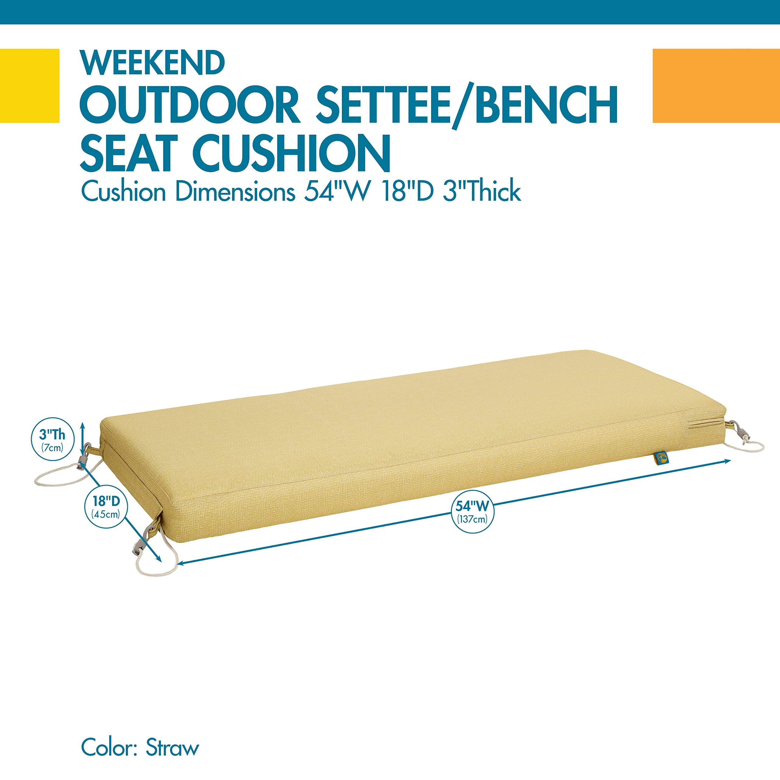 Duck Covers Weekend Water-Resistant Outdoor Bench Cushion, 54 x 18 x 3 Inch, Straw, Patio Furniture Cushions