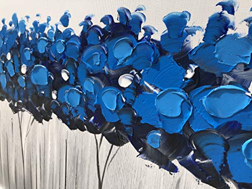 Yihui Arts Landscape Painting Abstract Tree Canvas Art Handpainted Indigo Blue Forest Pictures Artwork for Living Room Bedroom Wall Decor (20Wx40L)