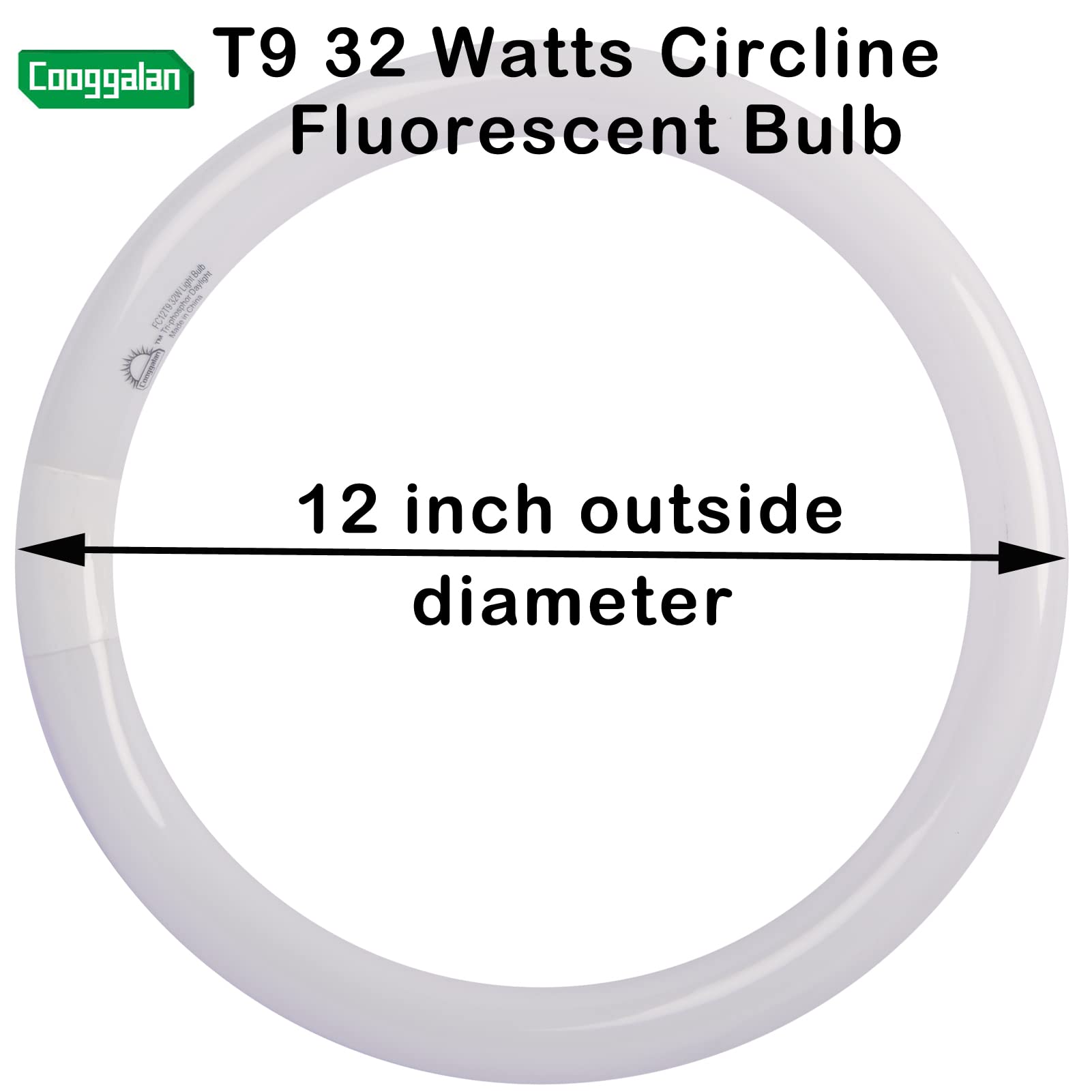 COOGGALAN FC12T9/DX 32W 12 inch T9 Circular Light Bulb Daylight, Round Fluorescent Circline Bulbs FC12 T9 32 Watts Kitchen and Bath, G10q 4 Pin Prong, 6500K, 2 Pack
