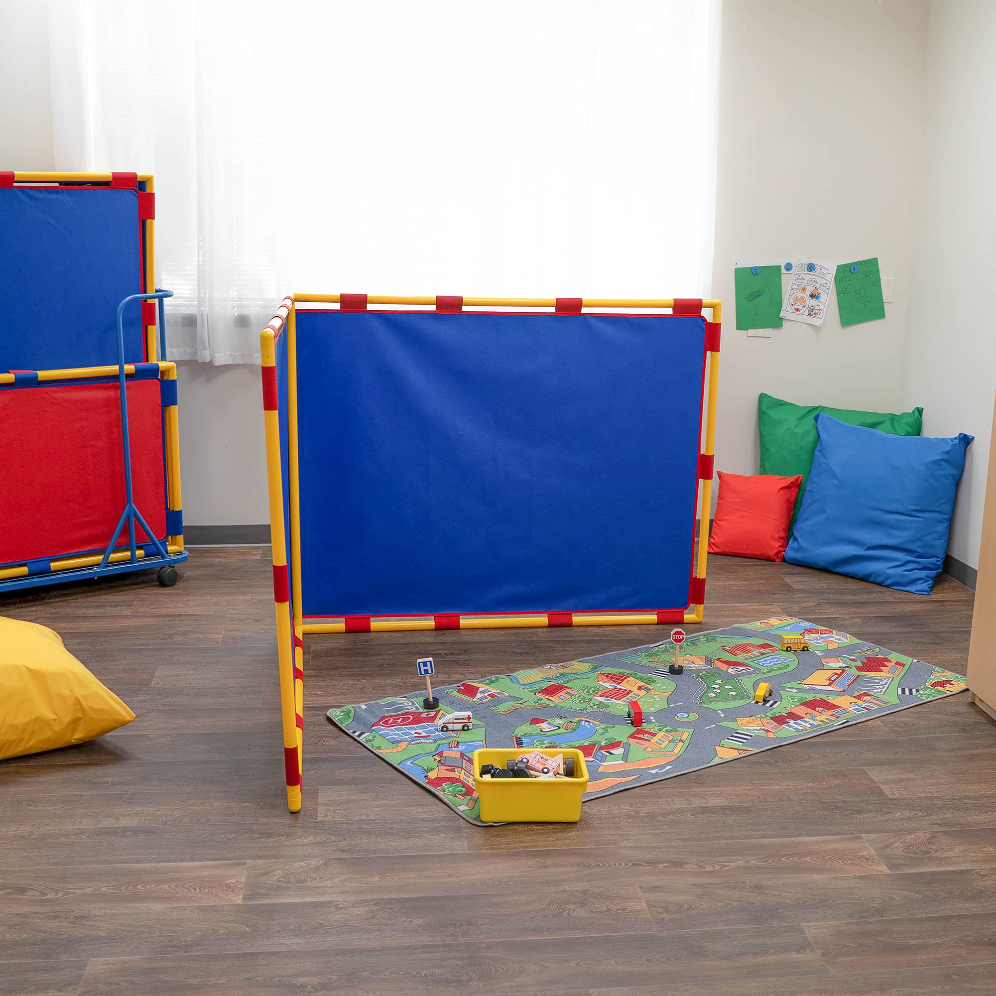 Children's Factory Big Screen Right Angle PlayPanel, Kids Room Divider, Classroom Privacy Screen, Blue