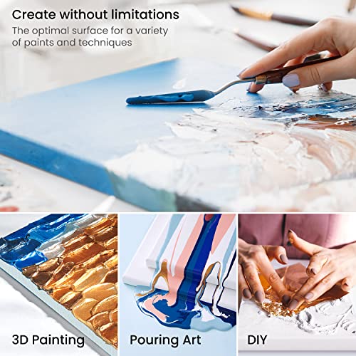 ARTEZA Stretched Canvas, 8 x 8 Inches, Pack of 12, Blank White Square Canvas for Painting for Acrylic, Oil and Gouache Paints