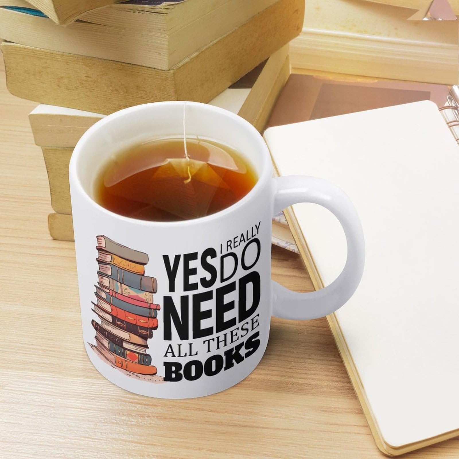 Ceramic Mug Funny Coffee Cups - Funny Gift for Book Lovers or Librarian Book Nerd Gifts - Yes I Really Do Need All These Books - 11 oz Coffee Mug Tea Cup White