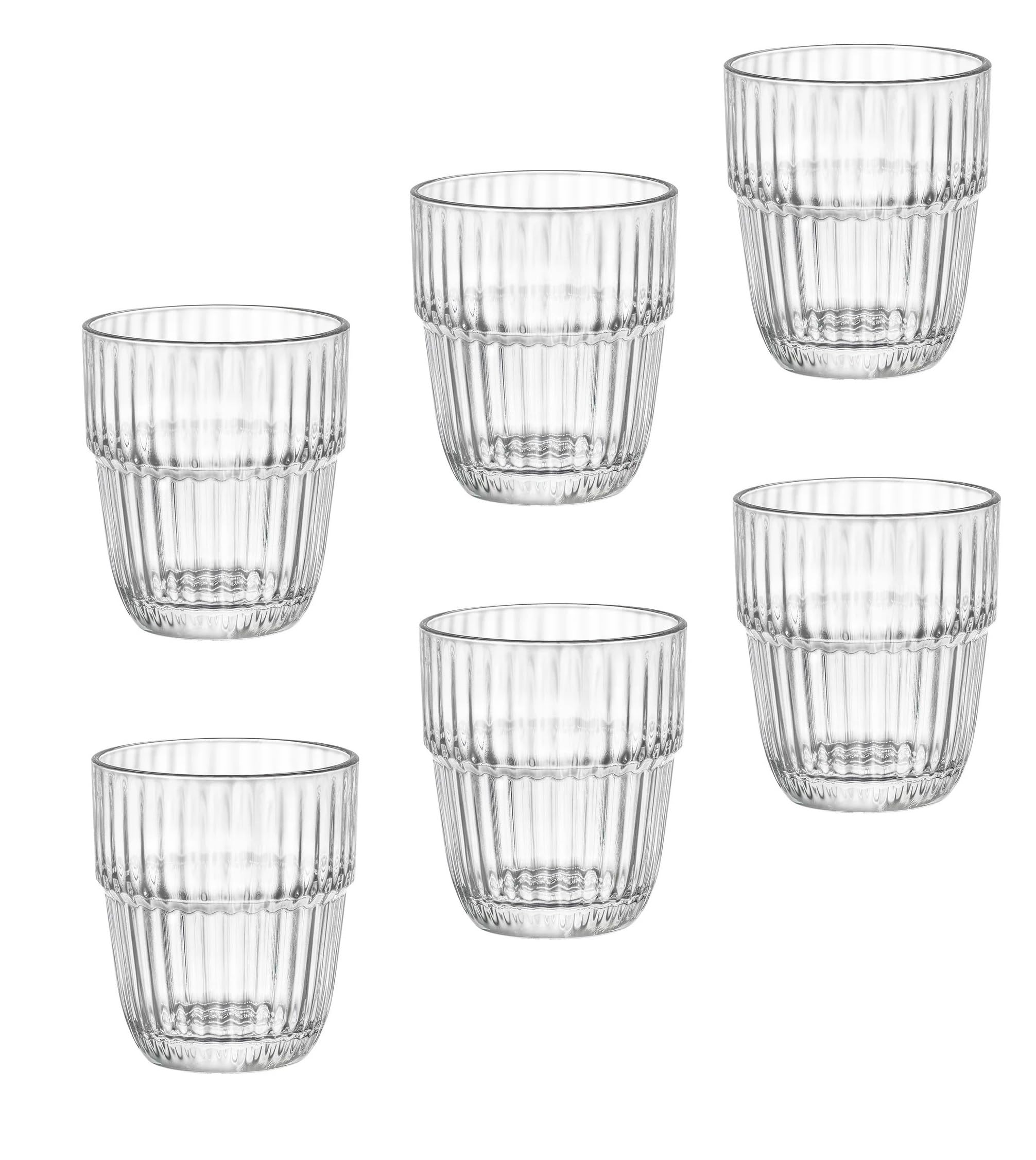 Bormioli Rocco Barshine 7 oz. Stackable Juice Drinking Glasses, Clear, Set of 6