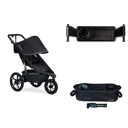 BOB Gear Bundle, Alterrain Pro Jogging Stroller, Black + Deluxe Snack Tray for Single Jogging Strollers + BOB Gear Deluxe Handlebar Console with Tire Pump for Single Jogging Strollers, Black