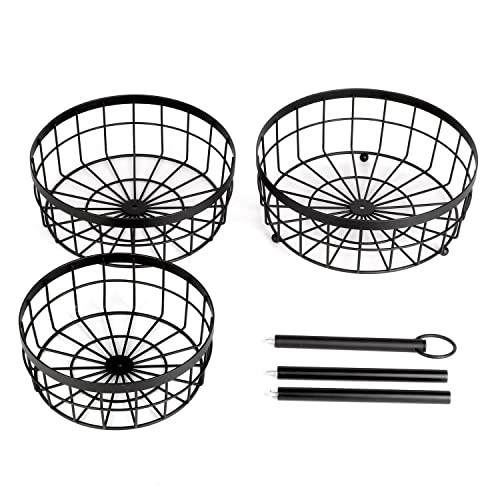 Baoz 3 Tier Fruit Basket For Kitchen Countertop Metal Wire Fruit Bowl Holder Triple Layer Detachable Fruit storage Tray Rack Stand for Storing Veggies Bread Snacks, Black