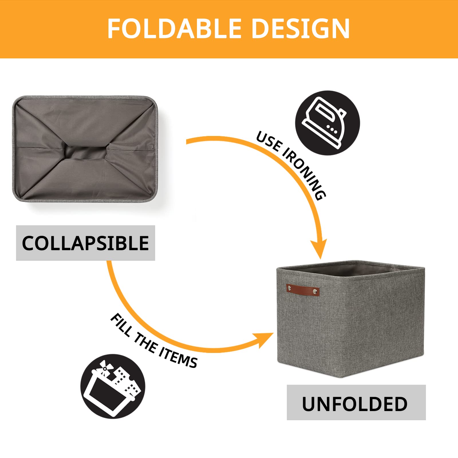 DULLEMELO Grey Storage Baskets for Organizing 2 Pack 16"x12"x12" Fabric Shelf Baskets for Gifts Empty Large Storage Organizer for Closet,Clothes,Toys,Bedroom (Grey)