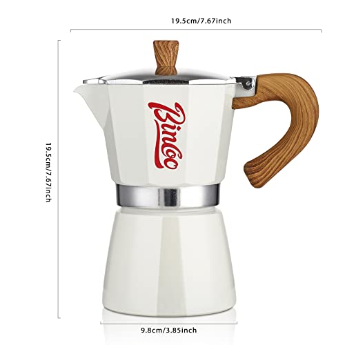 Bincoo 300ML Moka Pot Espresso Maker,Aluminum Moka Pot 6 Espresso Cups,Stovetop Italian Coffee Maker for Mocha Cappuccinos,Lattes(Off-white)