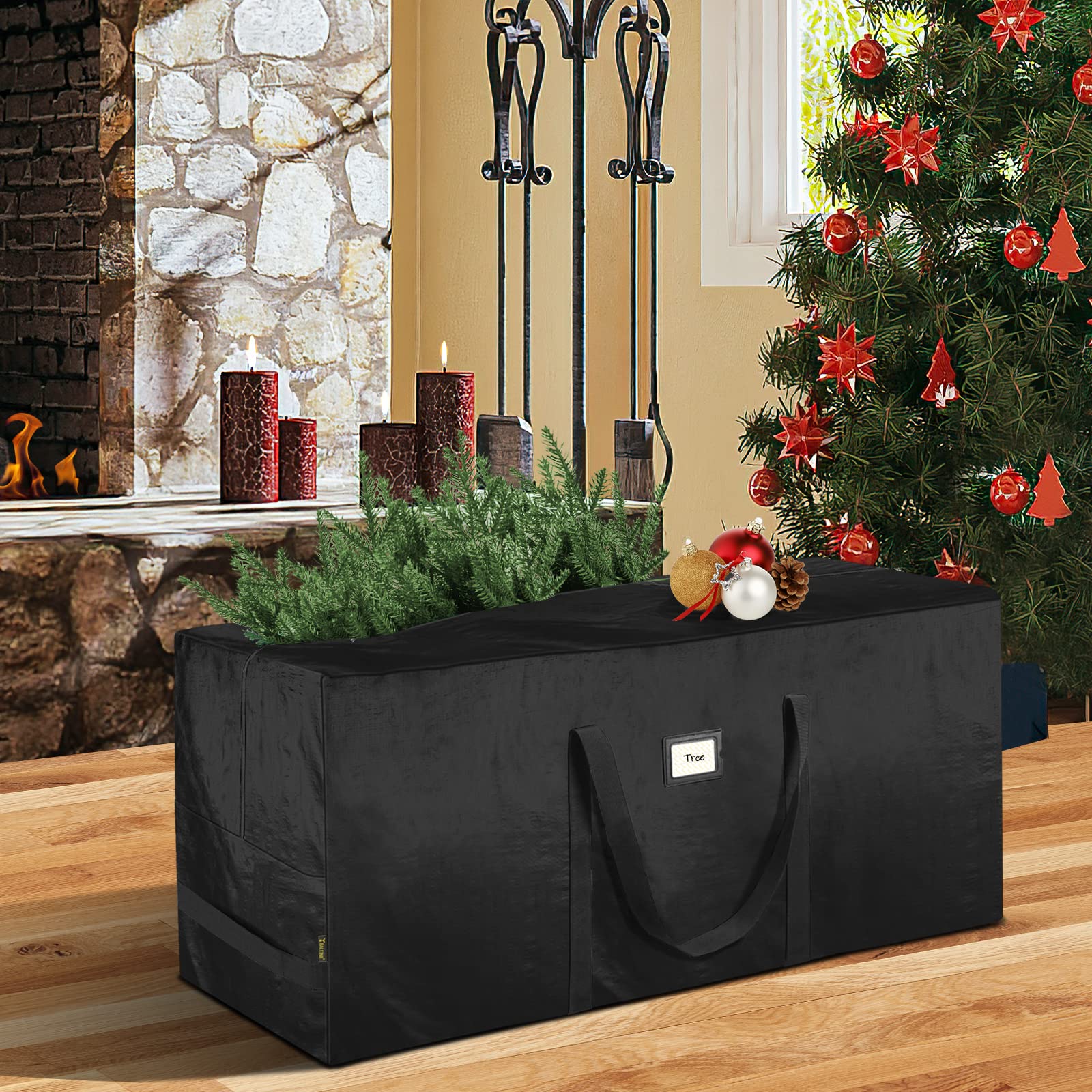 BALEINE 7.5 ft Christmas Tree Storage Bag, Heavy Duty Extra Large Artificial Christmas Tree Bag with Reinforced Handles and Dual Zippers Wide Opening (Black/Black, 7.5 ft)