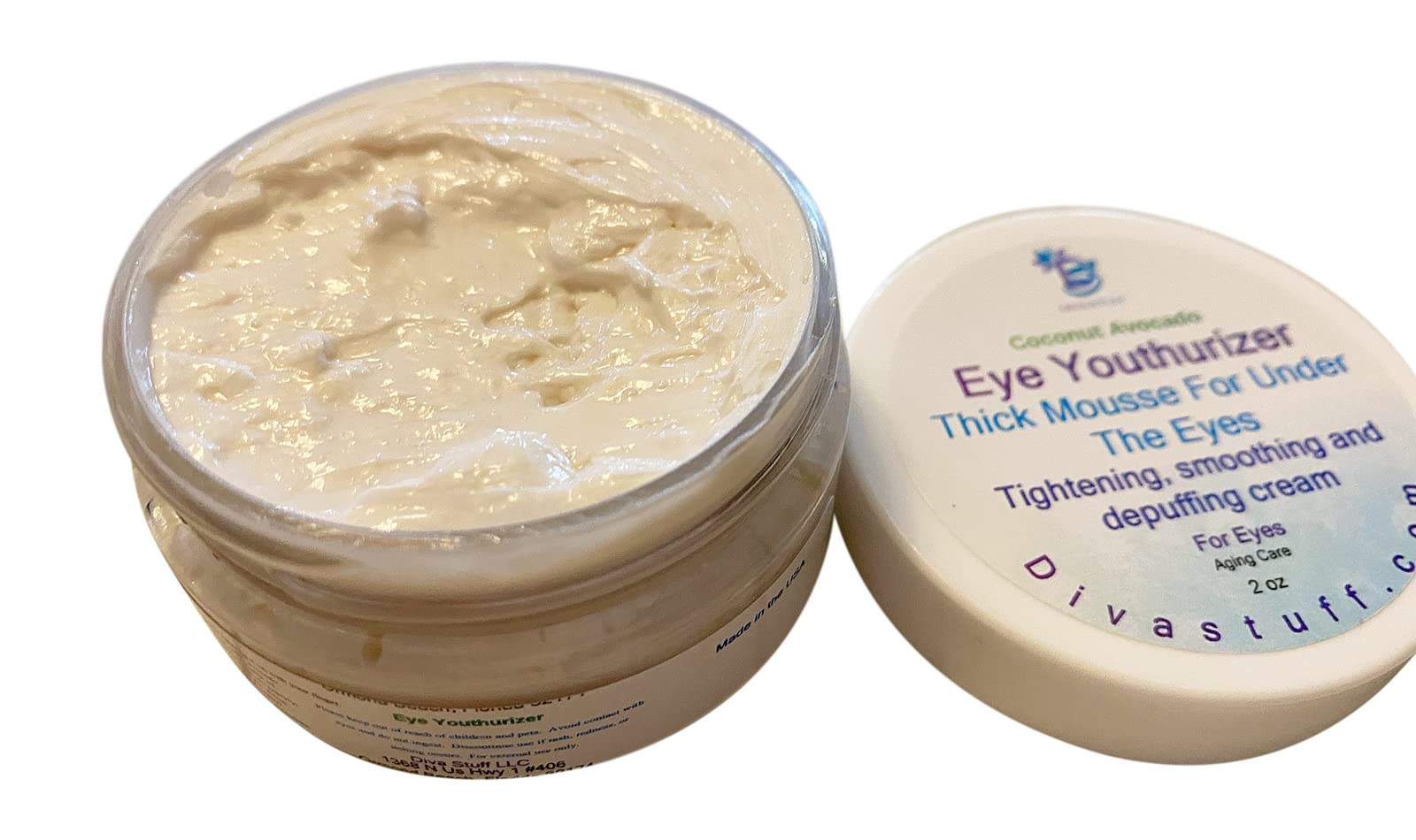 Diva Stuff Coconut and Avocado Eye Youthurizer, Thick Melt Mousse For Under The Eyes, Tightens, Lifts, Smooths and Depuffs, 2 oz