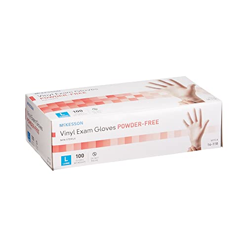 McKesson Vinyl Exam Gloves, Non-Sterile, Powder-Free, Large, 100 Count, 1 Box