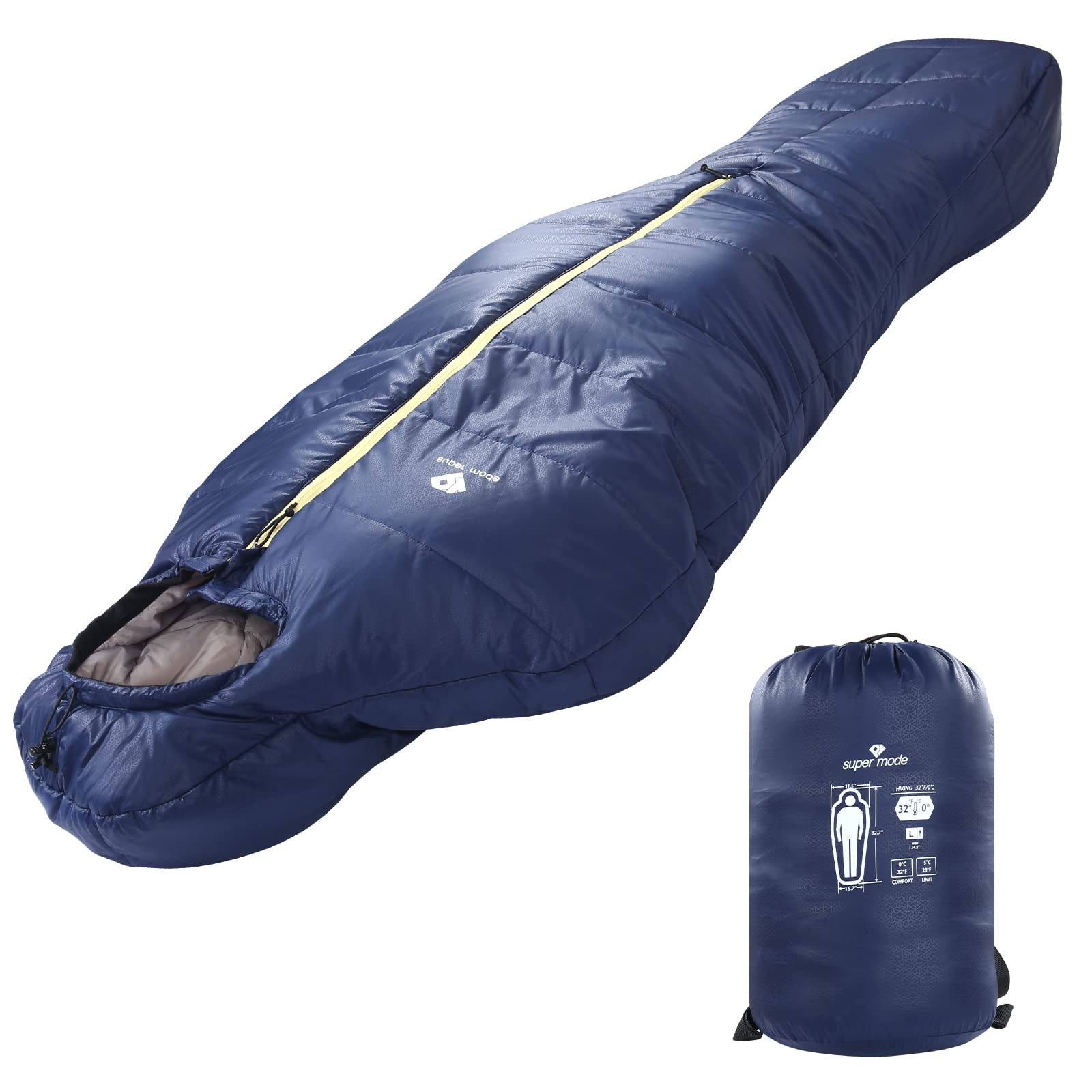 Backpacking Sleeping Bag, 32℉/0℃ Ultralight 800 Fill Power Down Sleeping Bag for Cold Weather, Lightweight Mummy Sleeping Bag with Compression Sack & Mesh Storage -XL & Regular