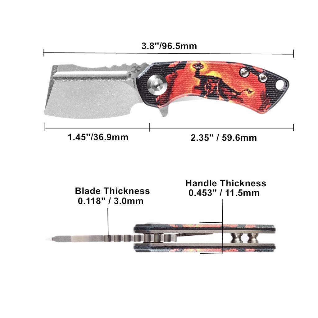 KANSEPT Mini Korvid Pocket Knife, Folding Knife for EDC with 1.45''154CM Cleaver Blade and G10 Handle with Sleepy Hollow Print, Mini Cleaver Flipper for Everyday Carry T3030S2