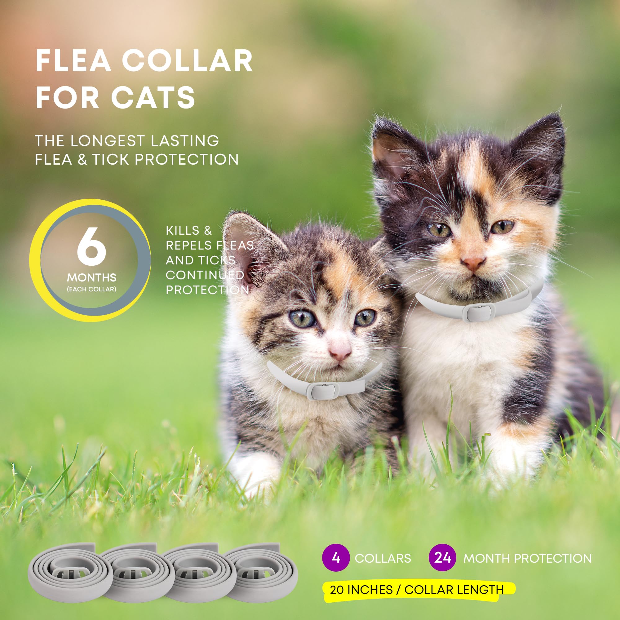 Cat Flea Tick Prevention Collar: Nature Flea Collar for Cats Fleas Repellent Collars - Safe Tick Prevention Collars for Cats Ticks Control for Kitten - 4 Pack 24 Month Protection