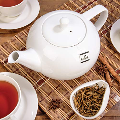 Tealyra - Large White Porcelain Teapot - 47.3-ounce (6-8 cups) - English Modern Style - Teapot with Bee Style Spout Filter To Brew Loose Leaf Tea - Ceramic Brewer Pot - 1400ml