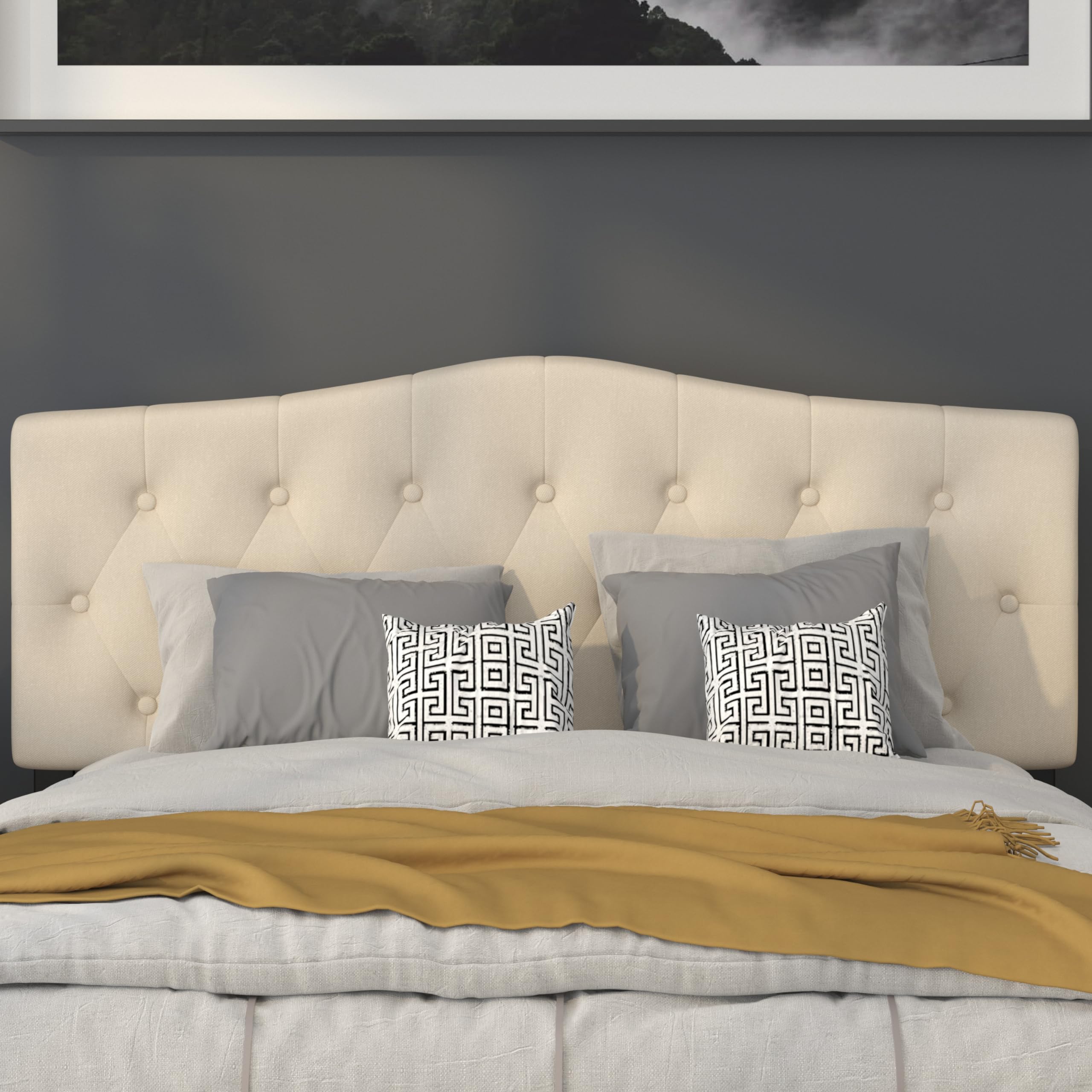 BizChair Tufted Upholstered Queen Size Headboard in Camel Fabric