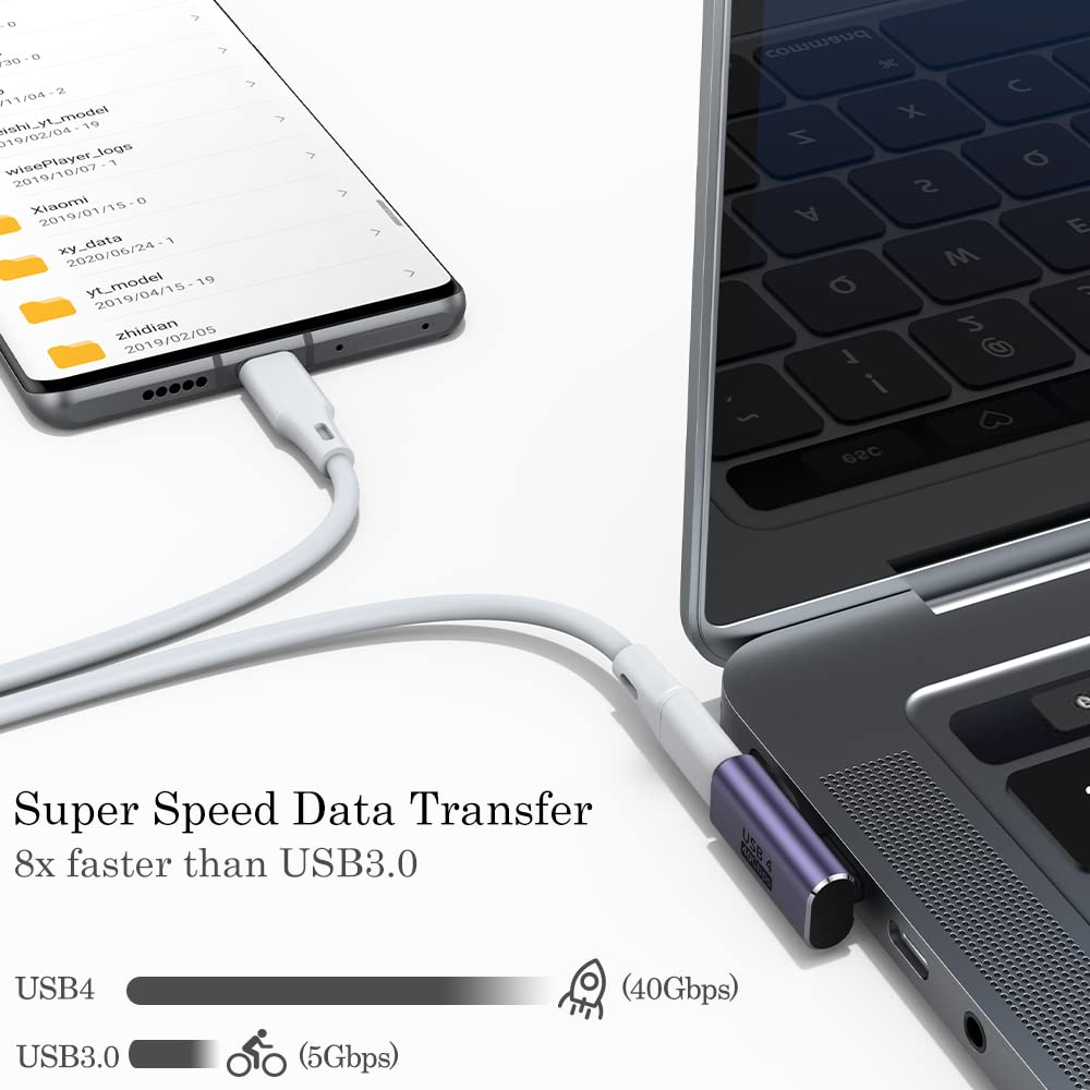 AuviPal 90 Degree Right Angle USB C Male to USB C Female Adapter 2 Pack, 40Gbps USB Type C Thunderbolt 4/3 Extender for MacBook Pro, iMac, iPad Pro, Tablet, Phones and Other Type C Devices
