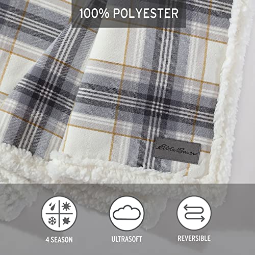 Eddie Bauer - Throw Blanket, Cotton Flannel Home Decor, All Season Reversible Sherpa Bedding (Edgewood Plaid Grey, Throw)
