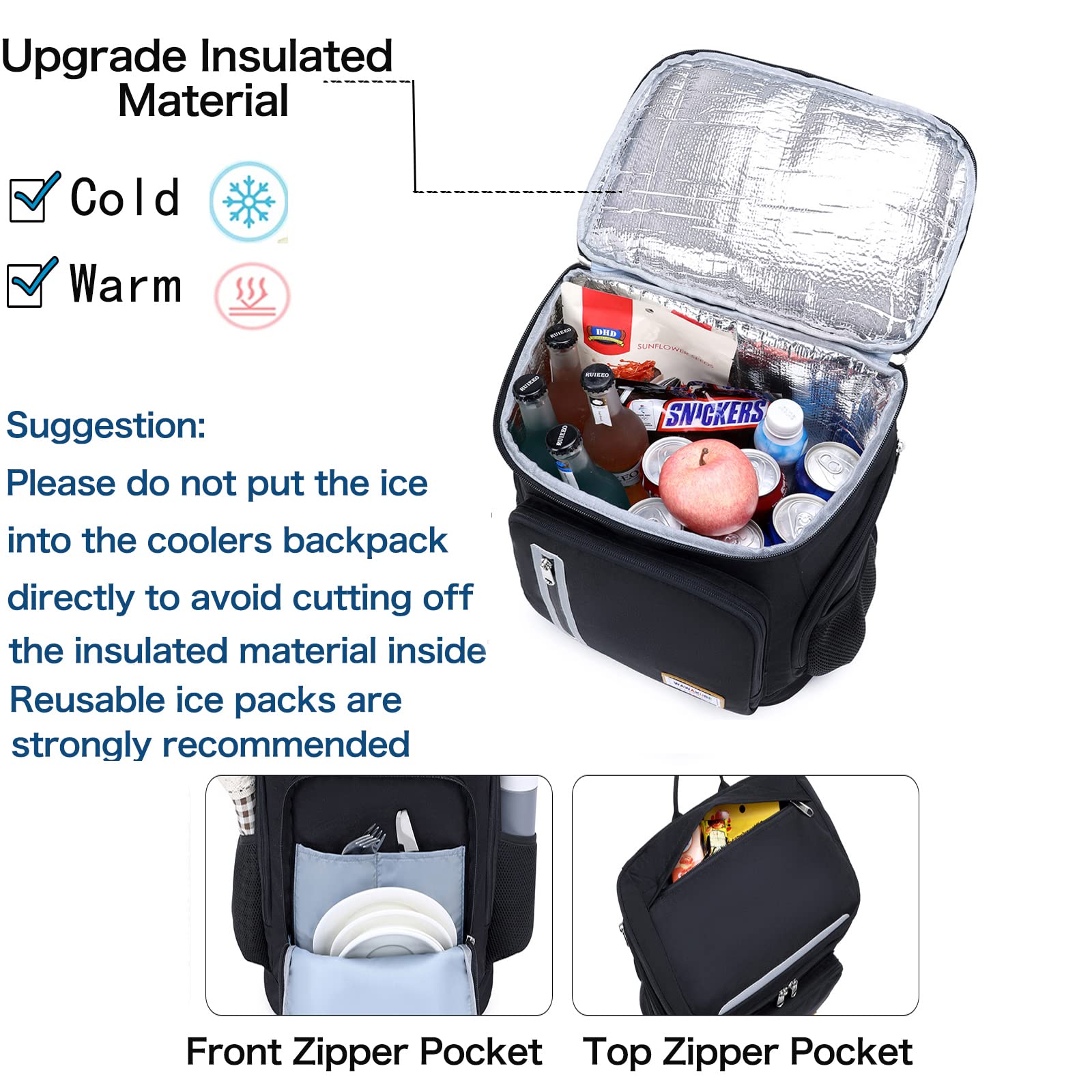 Backpack Cooler Leakproof, Insulated Lunch Backpack 35 Cans Cooler Backpack Camping Cooler for Hiking Beach Picnic Fishing Camping Park Daytrip