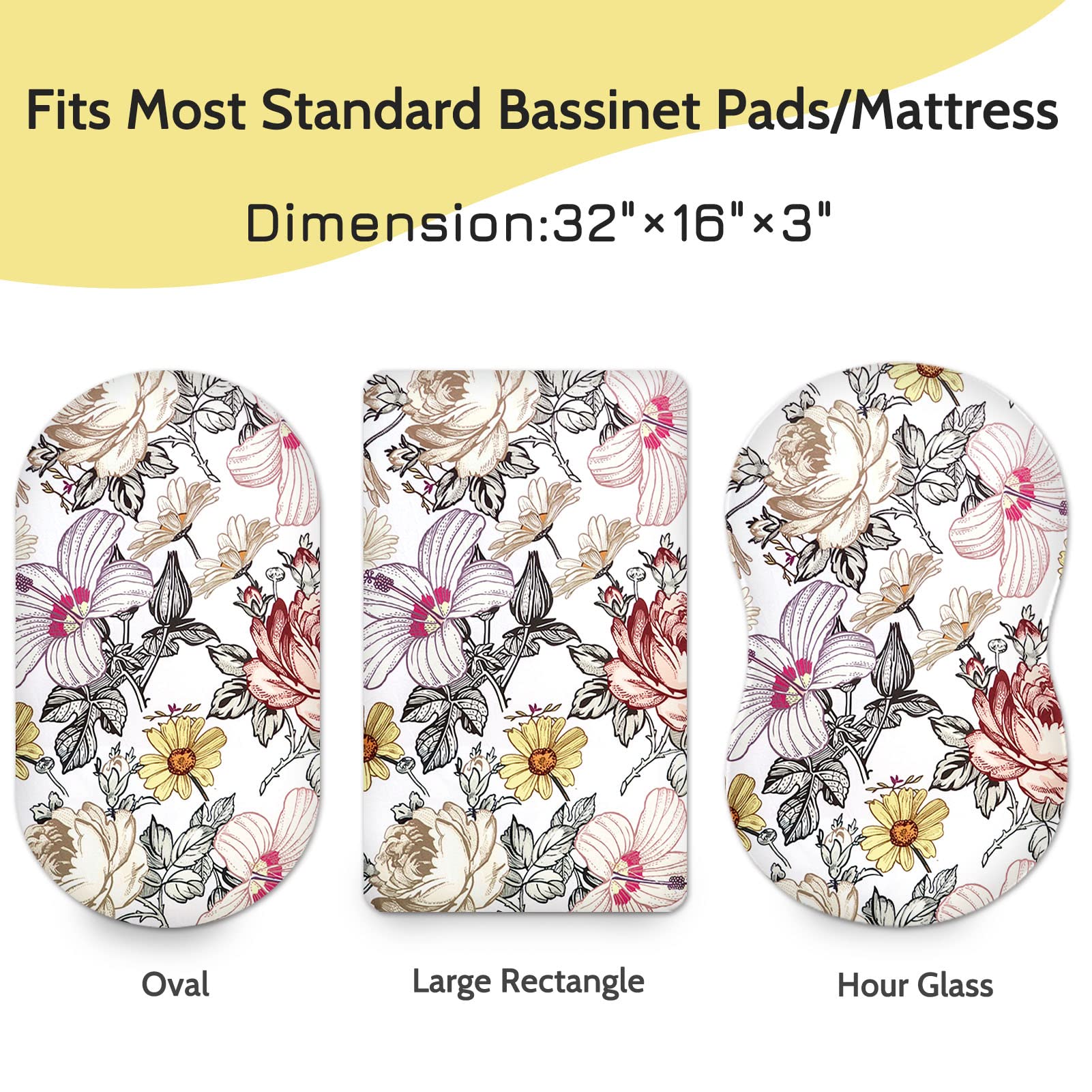 Bassinet Sheet Set, Jersey Cotton for Baby Boy/Girl, Fitted Sheets Flexible for Most Bassinet Mattress