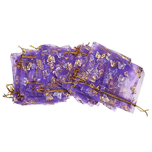Tovip Wholesale 100PCS Organza Bag Butterfly Design Wedding Pouches Jewelry Packaging Bags (Light Purple, 3.5x4.5 (9x12cm))