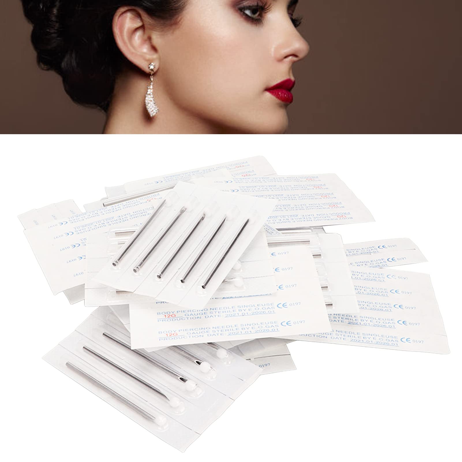 Body Pierce Needles, 12G Supplies 100pcs Sponge Head Pierce Needle for Nose