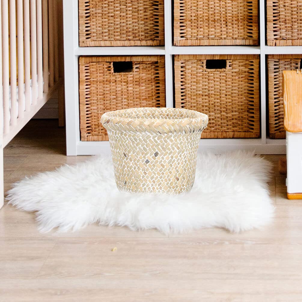DOITOOL Rattan Trash Can Wicker Waste Basket Natural Garbage Bin Vintage Trash Buckets Laundry Hamper Storage Baskets Plant Pot 7inch X 5.5 inch
