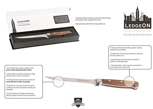 LedgeON 6" Professional Boning Knife - Pro Series - High Carbon Stainless Steel Blade - Wood Handle