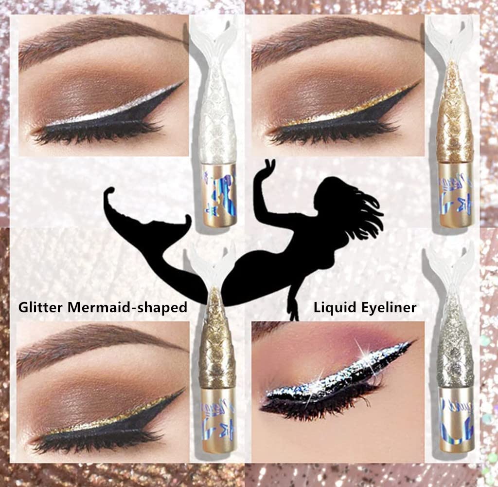 Go Ho 4 Colors Liquid Glitter Eyeliner,Shiny White Eyeliner,Metallic Shimmer Sliver Eyeshadow liner,High Pigment Colored Eyeliner Sticker Long Lasting Sparkling Eyeliner Makeup(Style A)
